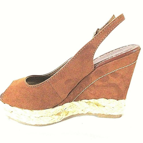 Brash | Shoes | Brash Brown Suede Slingback Platform Wedge Sandals ...